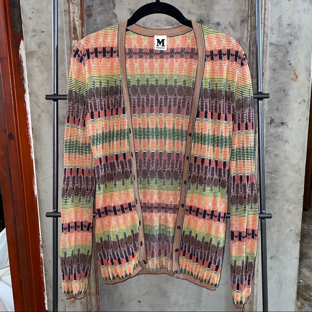 Missoni Orange Lime Green Zig Zag Cardigan Sweater - Gem